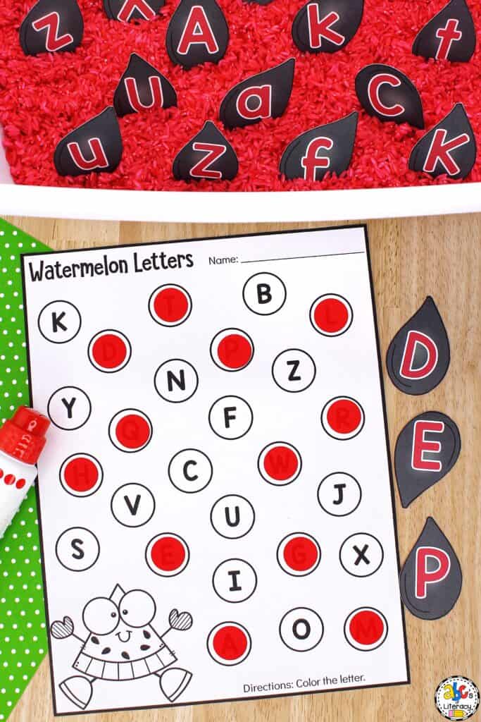 Watermelon Alphabet Sensory Bin: Letter Recognition Activity