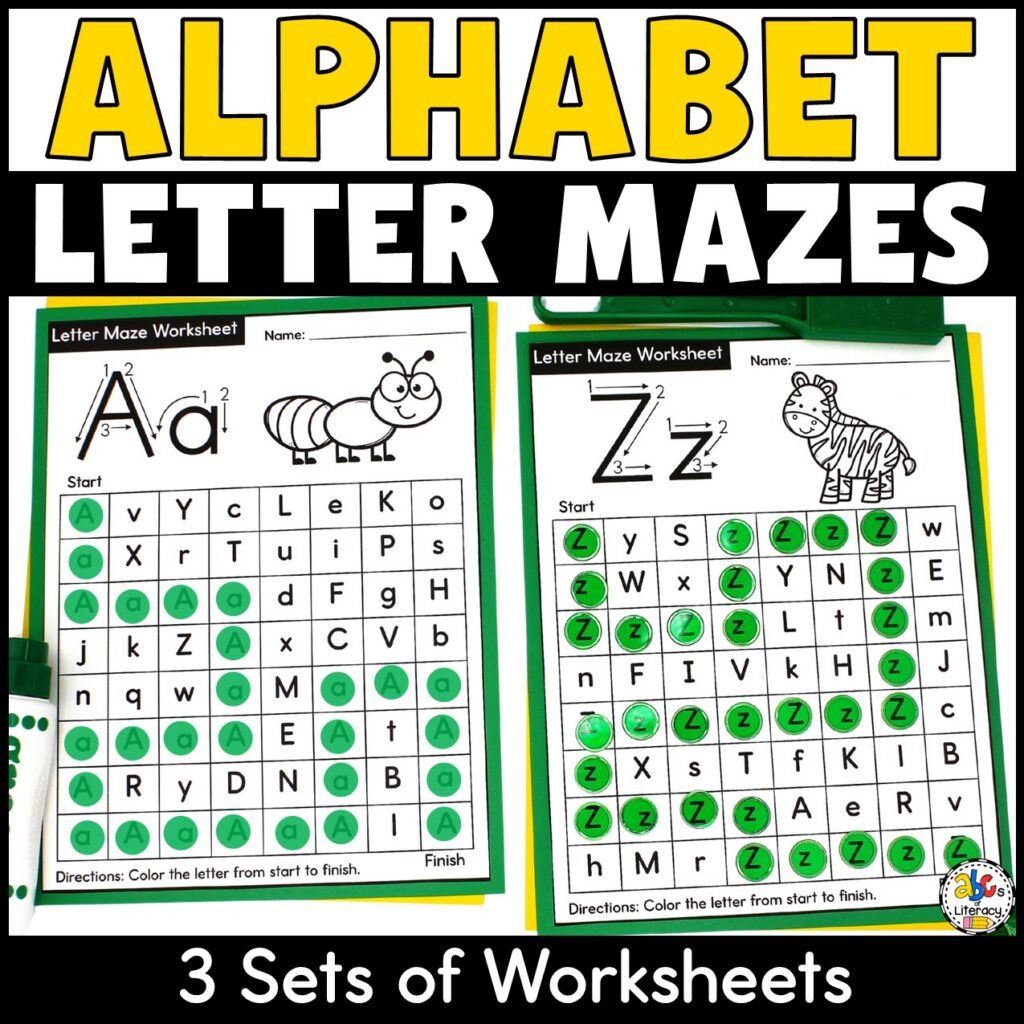 Halloween Letter Maze Preschool Worksheets