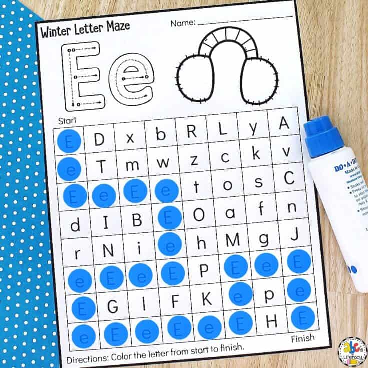Winter Letter Maze Preschool Worksheets