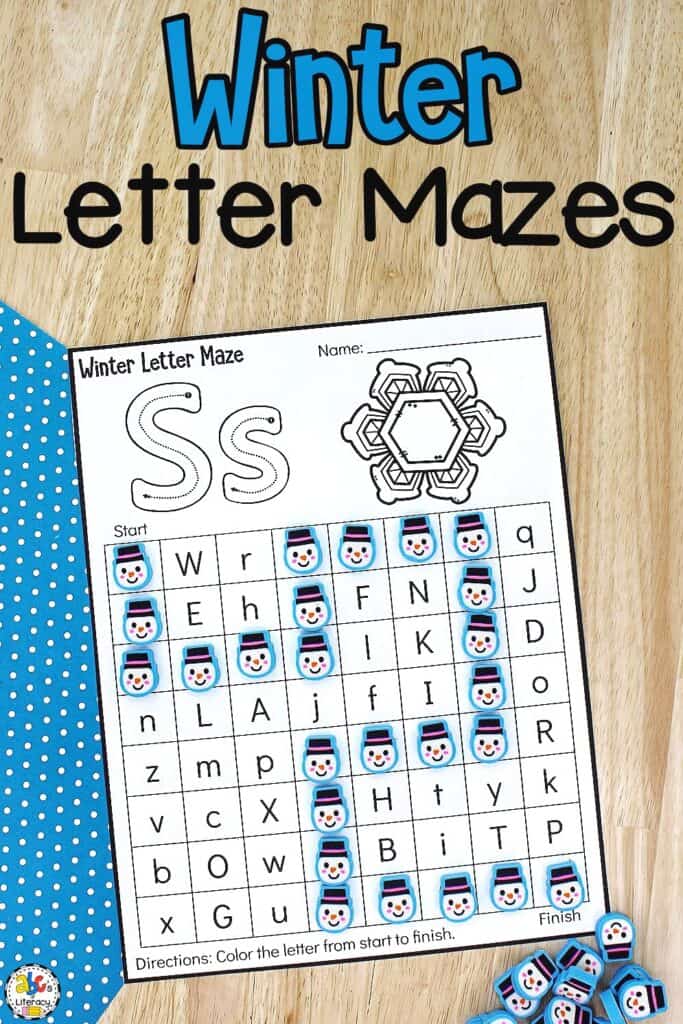 Winter Letter Maze Preschool Worksheets