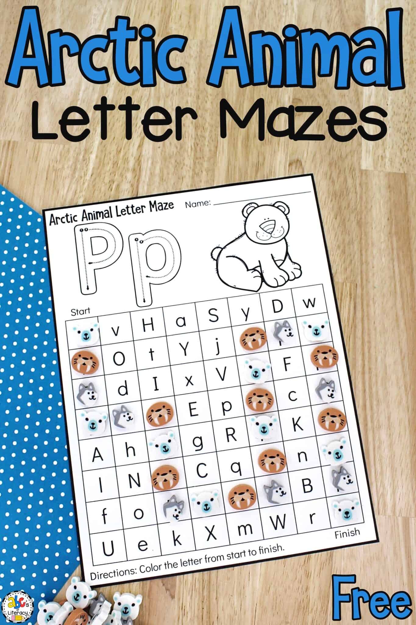 Arctic Animal Letter Maze Preschool Worksheets