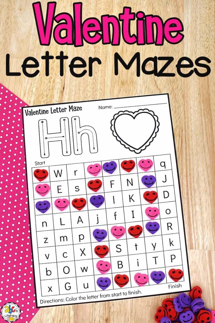 Valentine's Day Letter Maze Preschool Worksheets