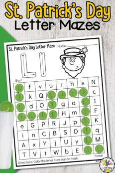 St. Patrick's Day Letter Maze Preschool Worksheets