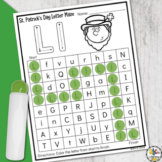 St. Patrick's Day Letter Maze Preschool Worksheets