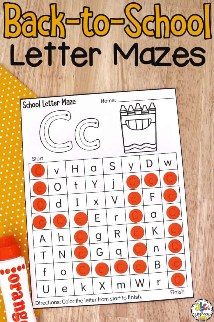 Back to School Letter Maze Worksheets