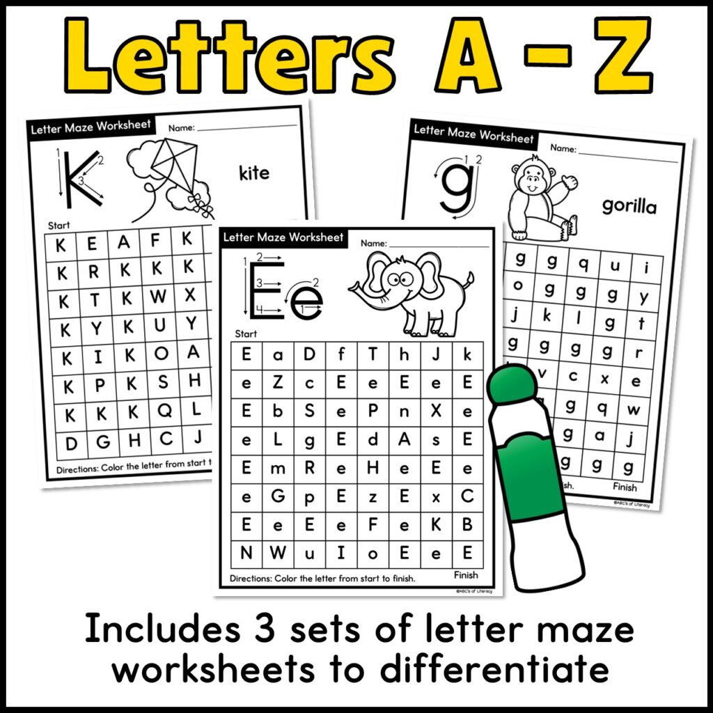 Letter Maze Worksheets Resource - ABCs of Literacy